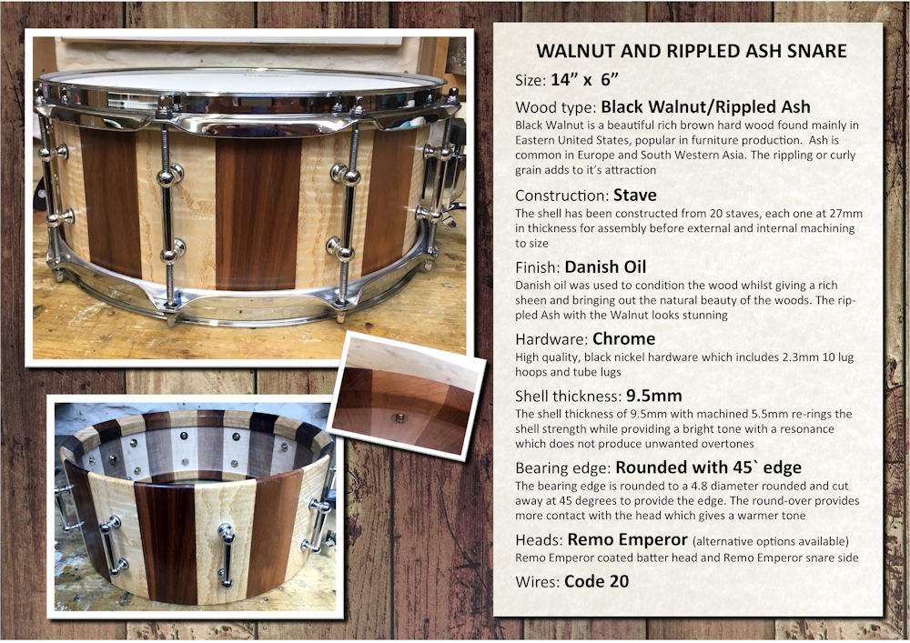 Walnut and Rippled Ash Snare – Westgarth Drums